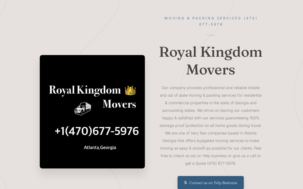 Royal Kingdom Movers landing page